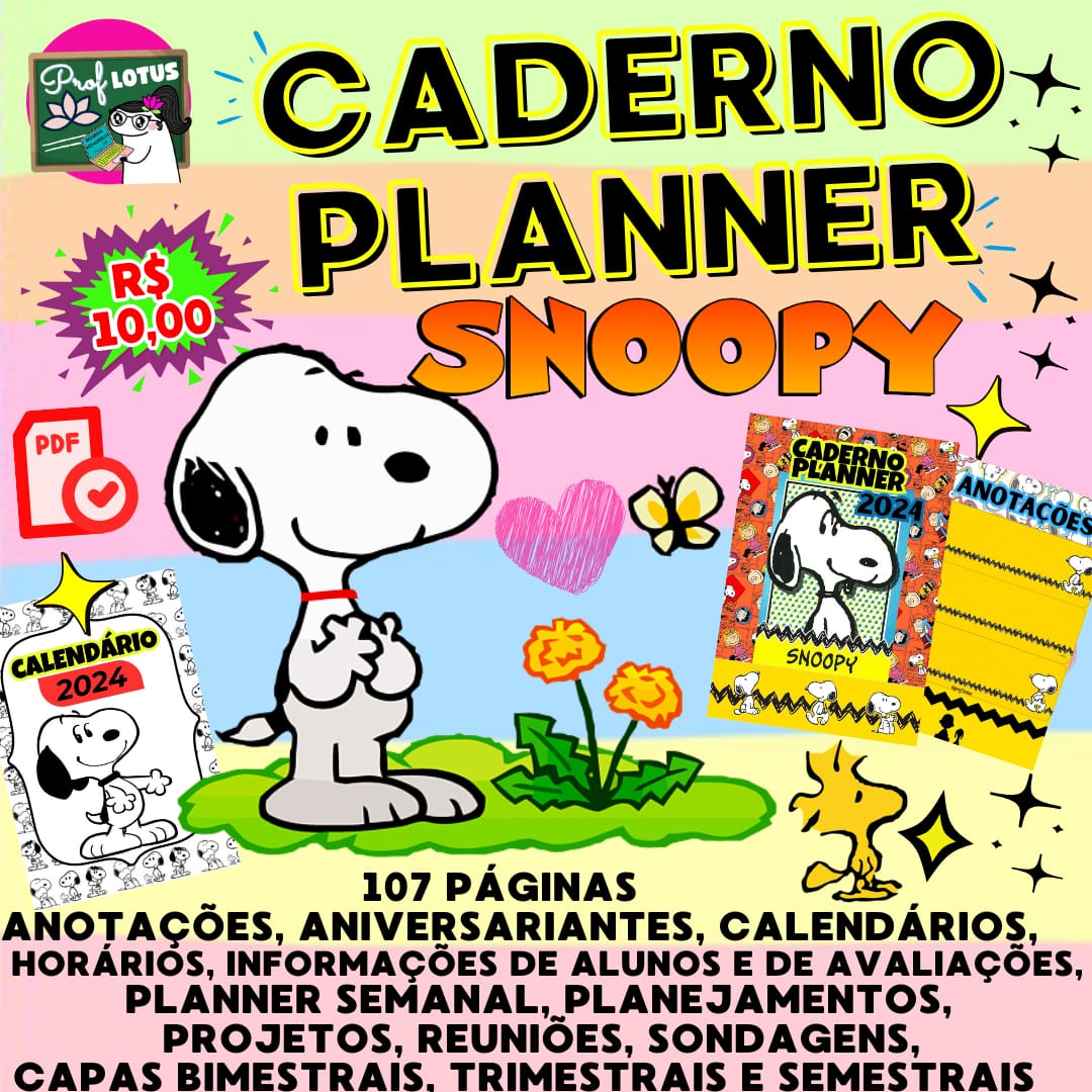 CADERNO PLANNER SNOOPY 2026 – Prof Lotus – Recursos Pedagógicos